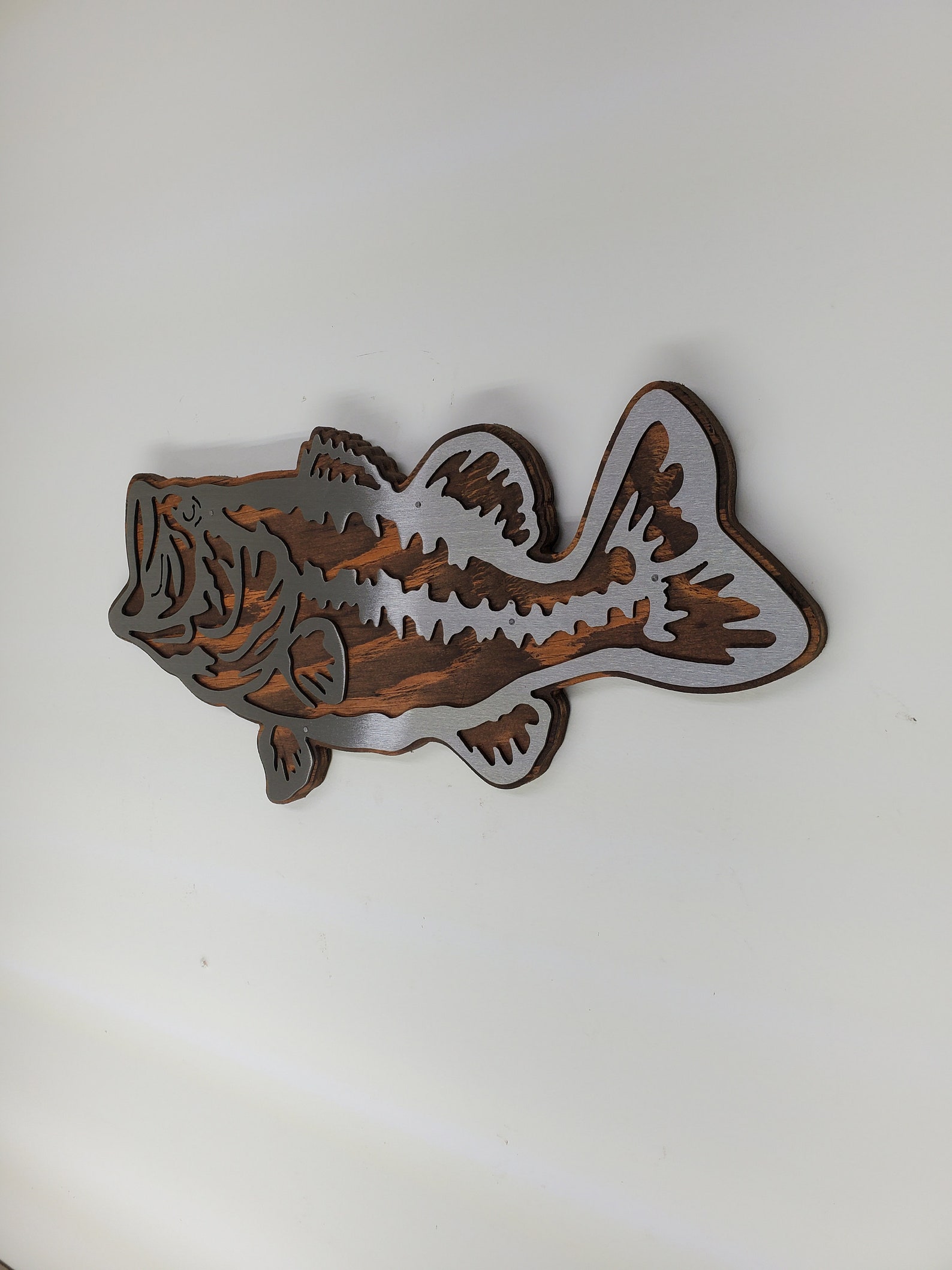 LARGE MOUTH BASS Fish Metal Art on Wood Metal Art Wall Decor | Etsy