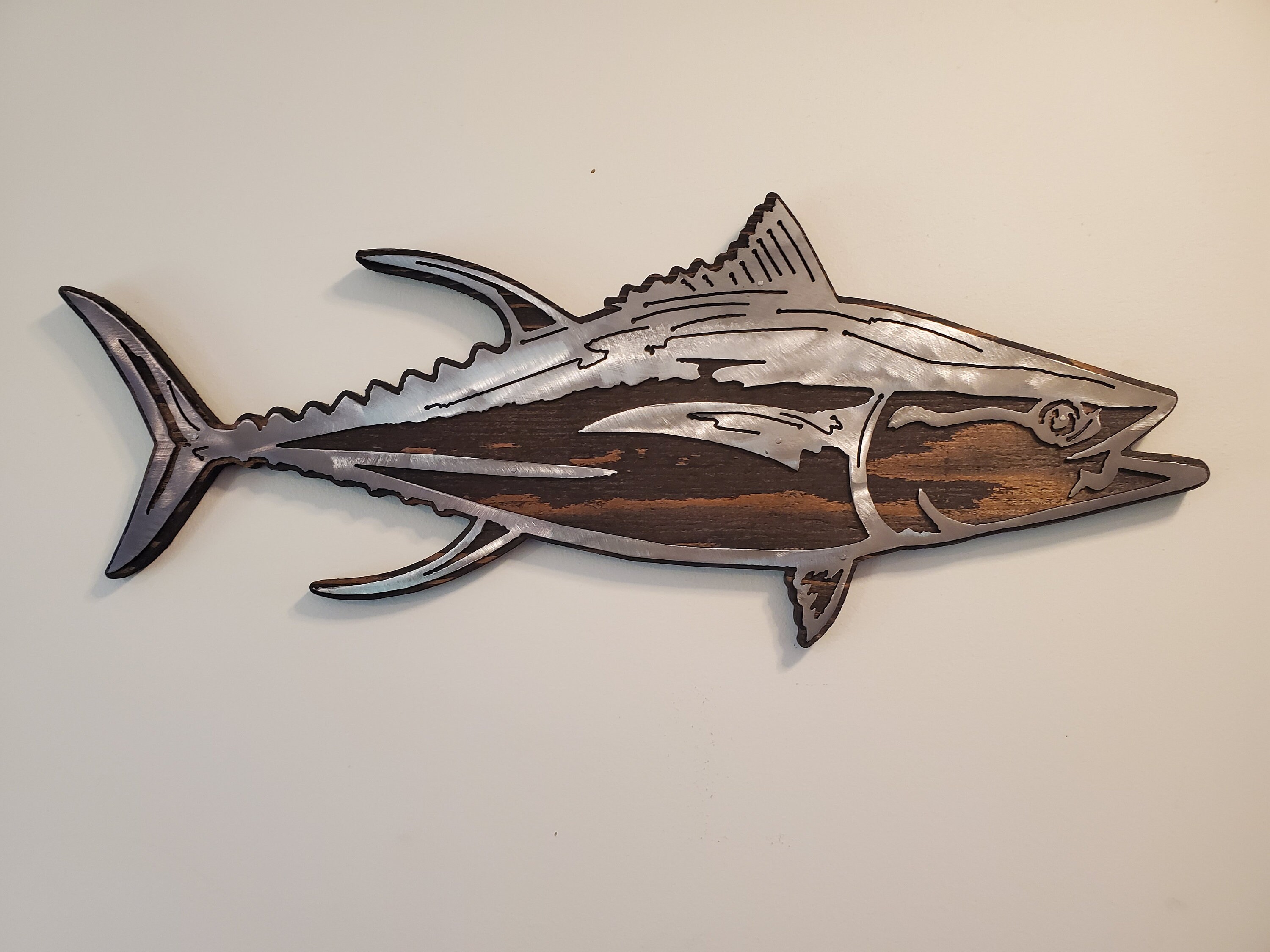 Tuna fish wall decor Bluefin Tuna fish wall art metal on wood | Etsy