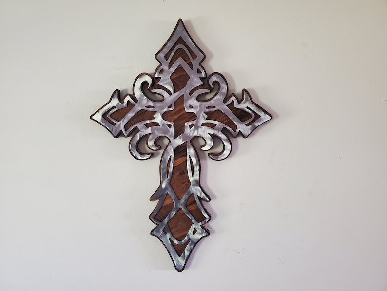 Tribal Metal Art Cross on Rustic Wood: Unique Wall Decor - Etsy