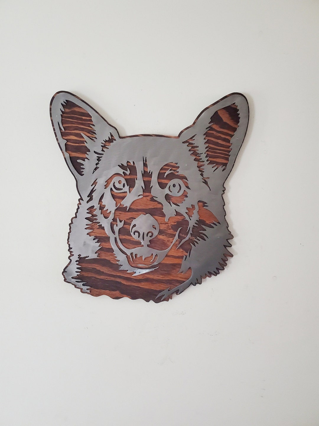 Welsh Corgi Metal Art on Wood Wall Hanging Handcrafted Canine Artwork ...