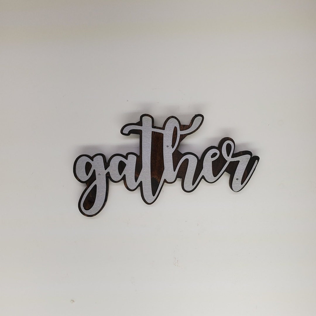 GATHER Stylized Word Metal Art on Wood Made in USA - Etsy
