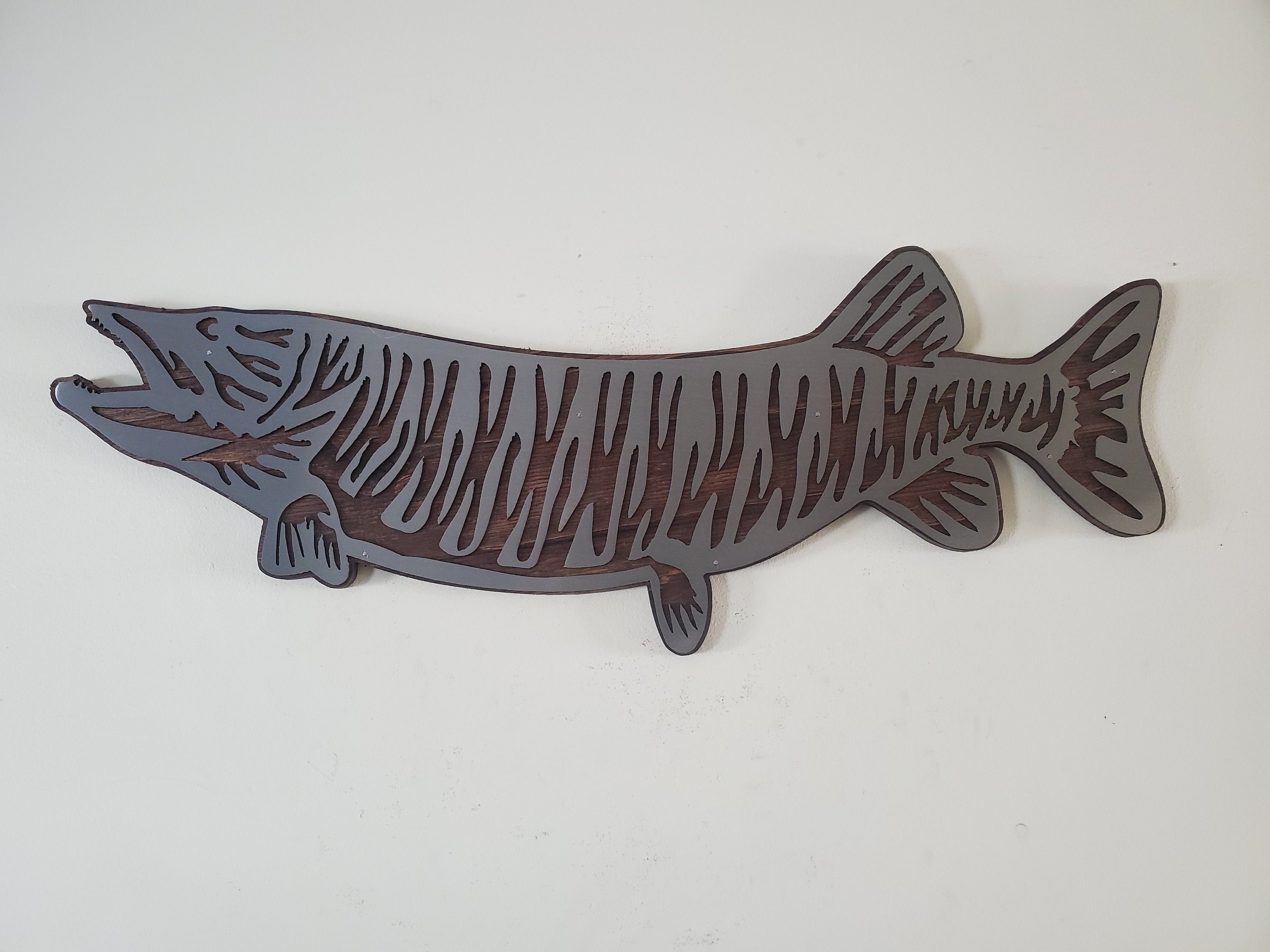 Muskie Fish Wall Art Handcrafted Rustic Wood and Metal Lake - Etsy