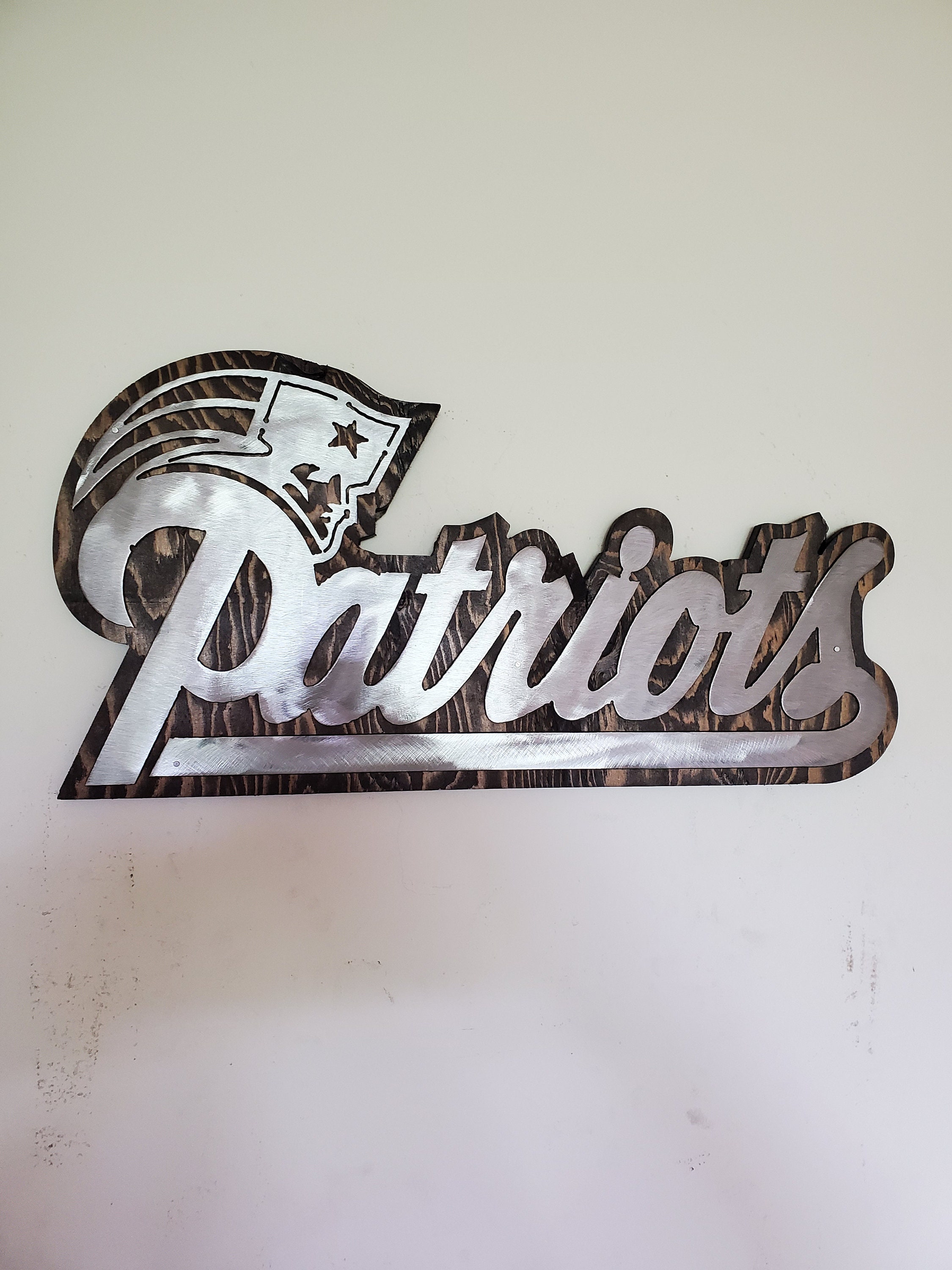 Patriots Metal Art on Wood: Football Fan Cave Decor - Etsy