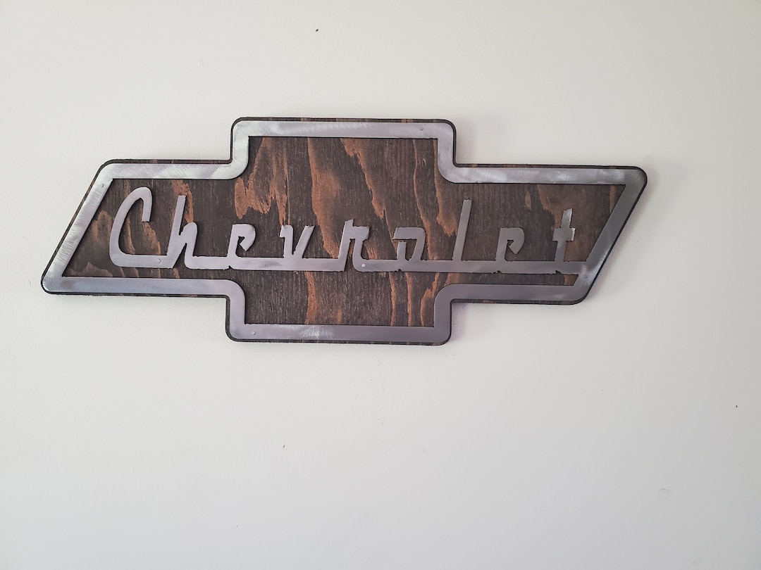 Classic Chevrolet | Chevy Emblem | Metal Art on Wood | Automotive Wall ...