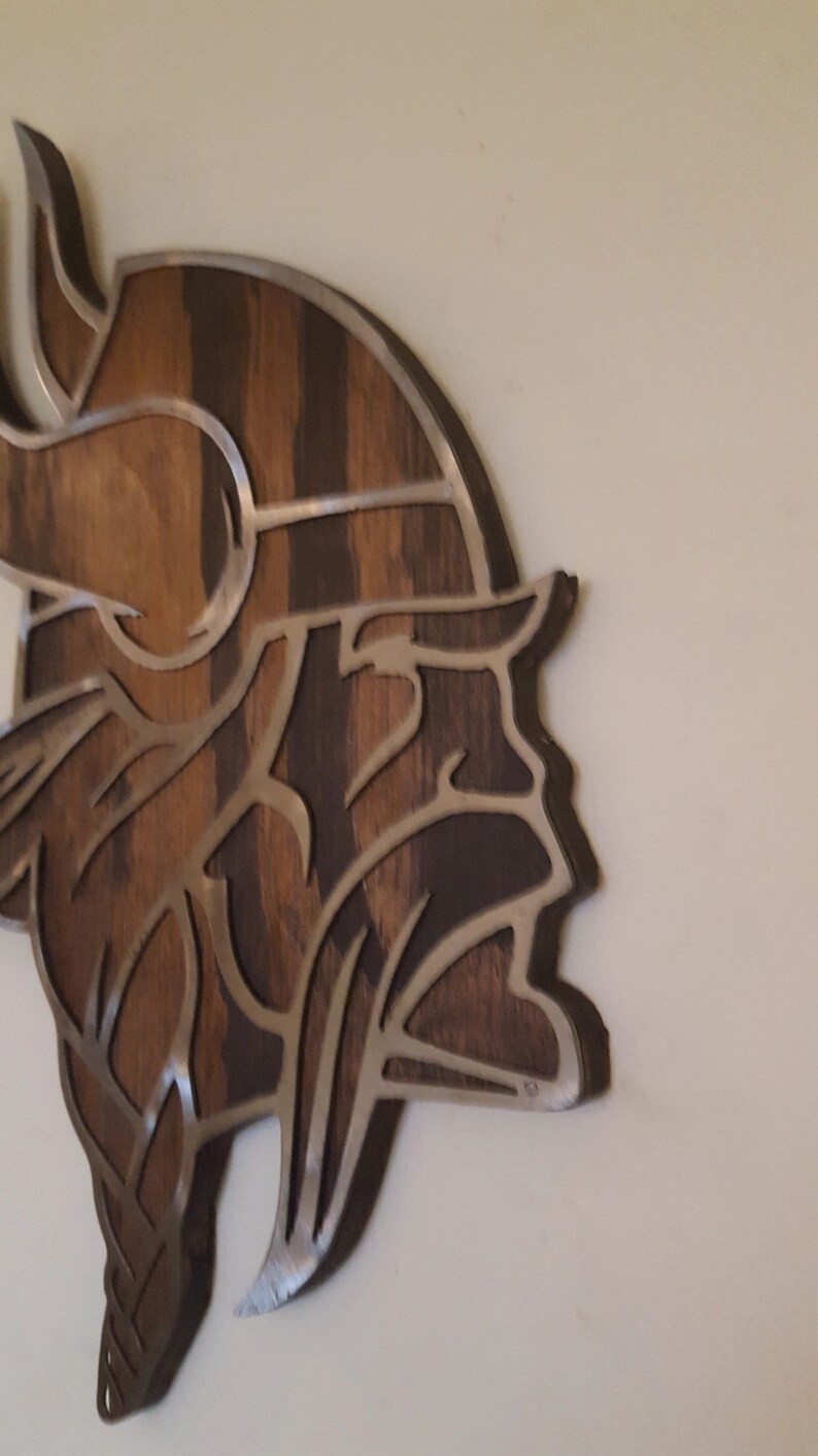 Minnesota Vikings Head On Wood Skol Metal Art Viking Wall Etsy