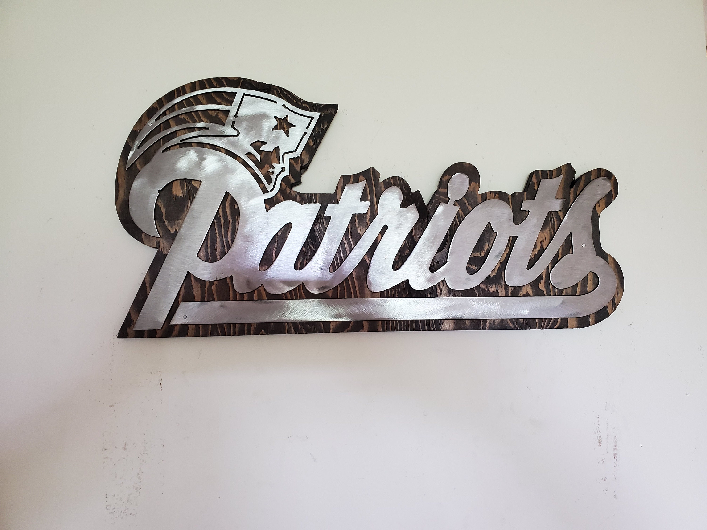 Patriots Metal Art on Wood: Football Fan Cave Decor - Etsy