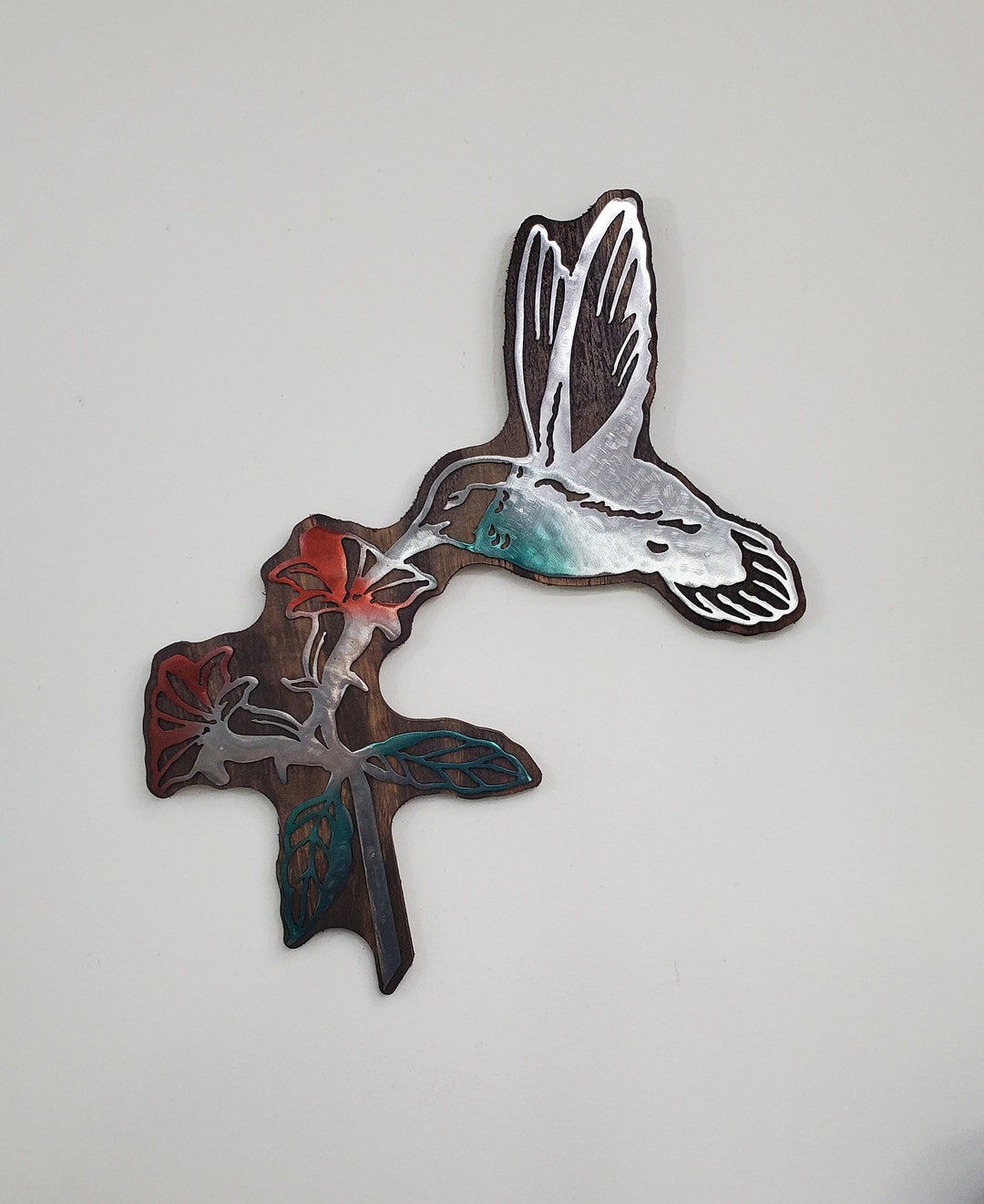 Hummingbird Metal Art Wall Decor | Wildflower With Bird | Steel on Wood ...