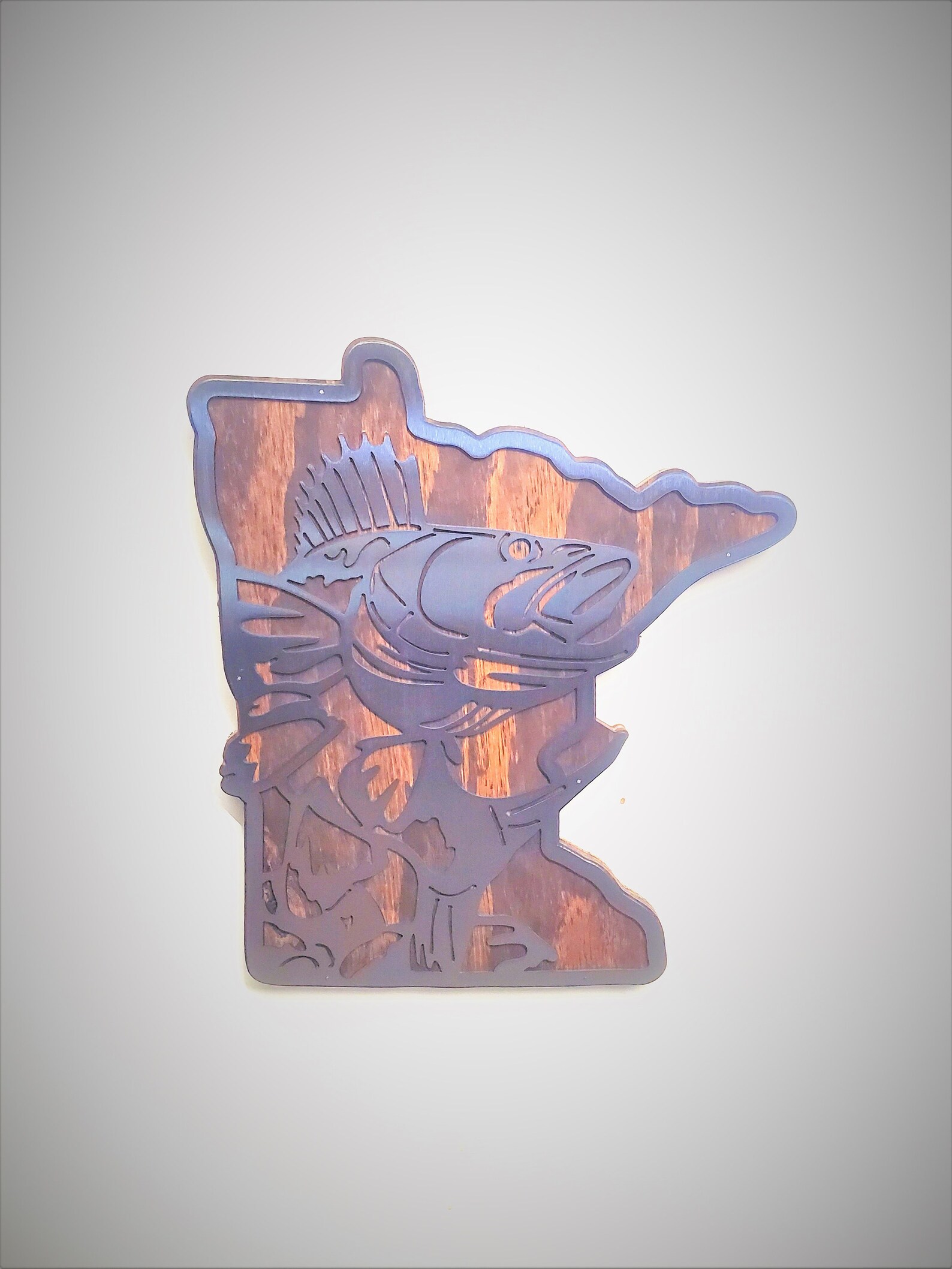 Minnesota With Walleye Fish Scene Metal Art on Wood Made in - Etsy