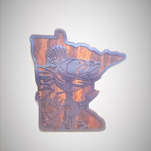 Minnesota With Walleye Fish Scene Metal Art on Wood Made in - Etsy