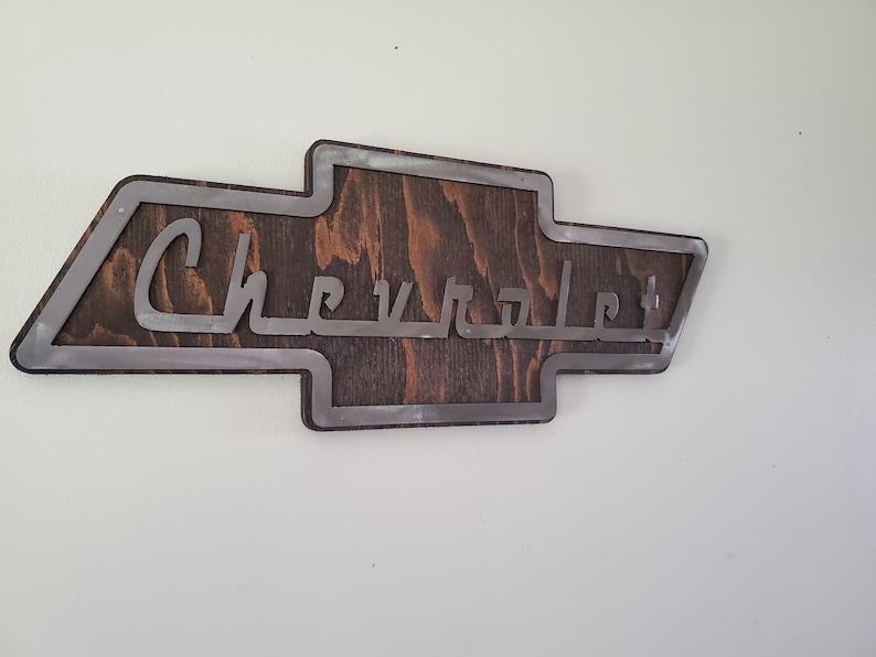 Classic Chevrolet | Chevy Emblem | Metal Art on Wood | Automotive Wall ...