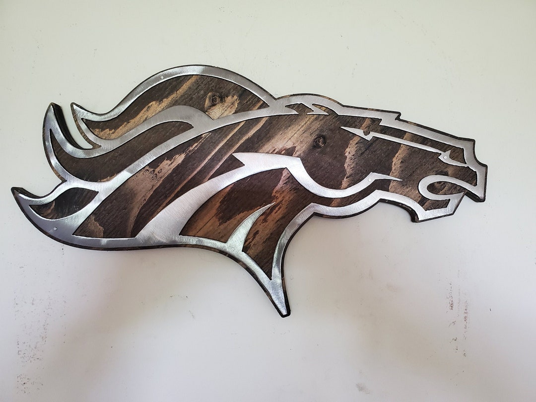 Denver Broncos Metal Art on Wood: Rustic Football Wall Decor - Etsy