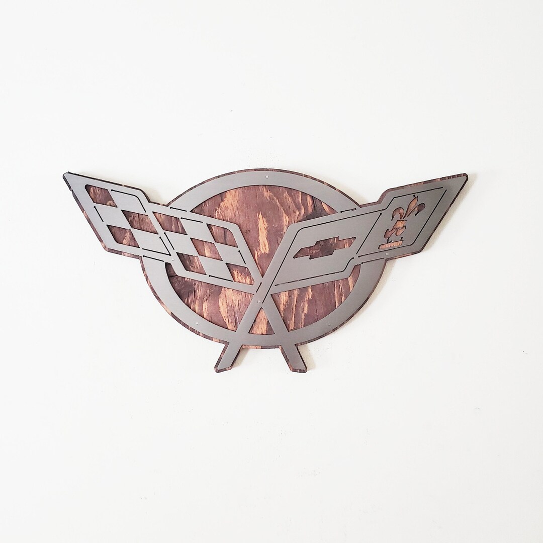 Corvette Flag Sign Metal Art on Wood | Automobile Memorabilia | Garage ...