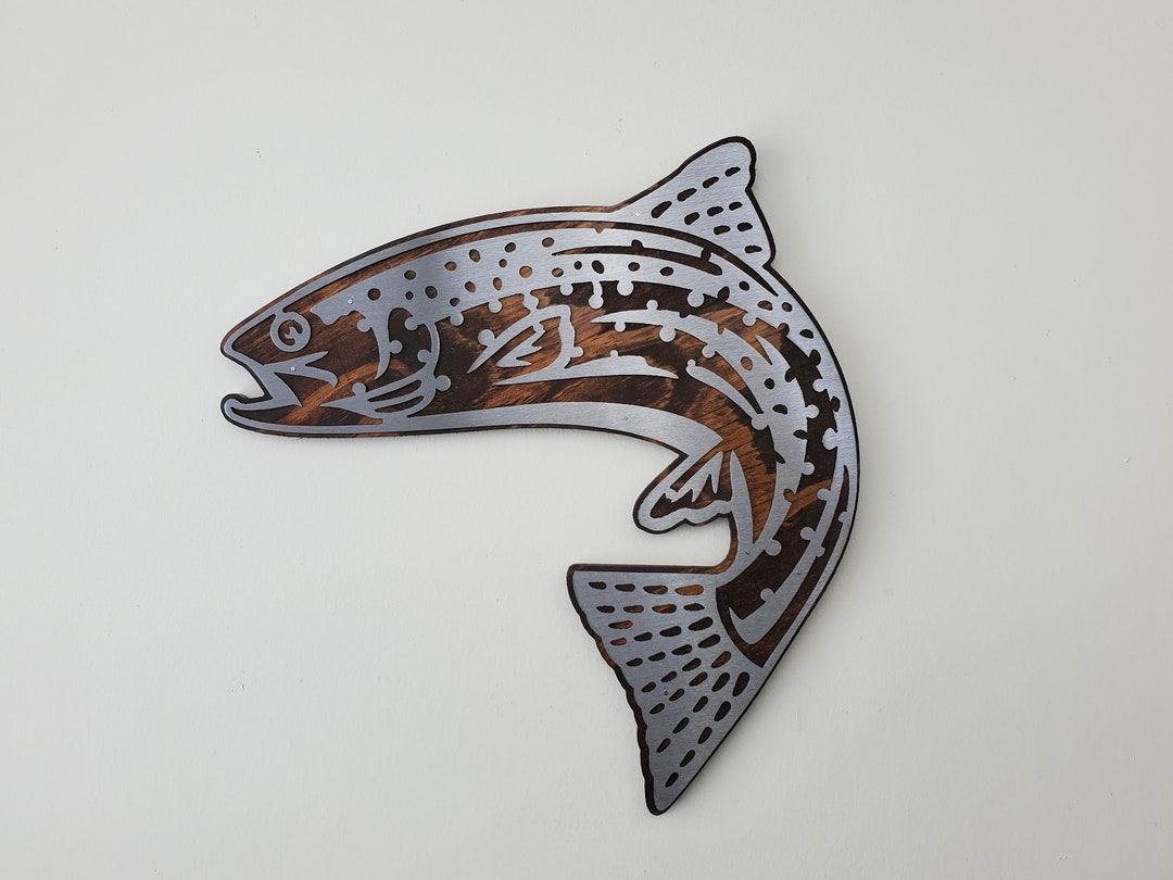 Rainbow Trout | Fish Mount Metal Art on Wood | Fishing | Cabin Lake ...