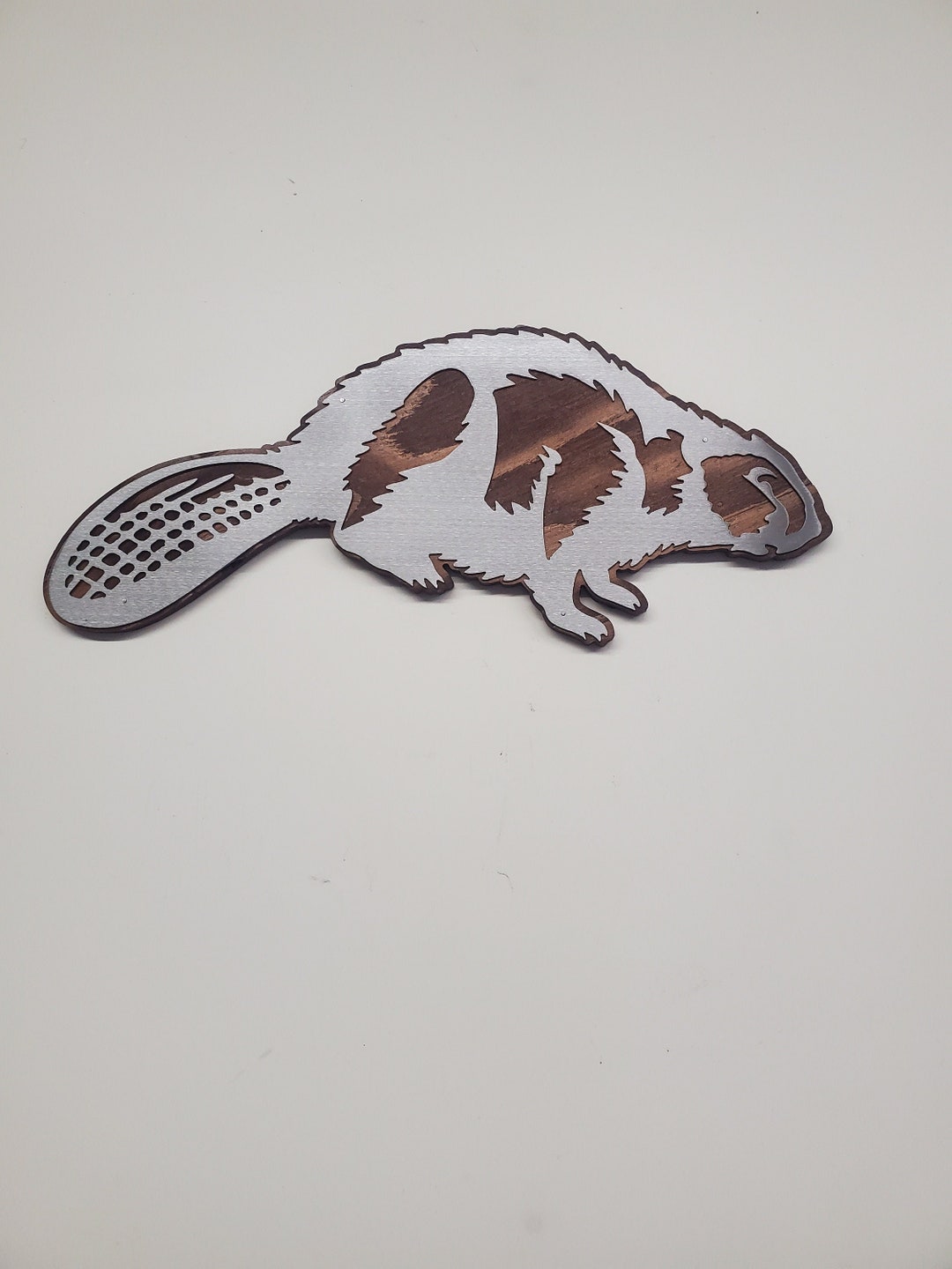 Beaver Metal Art on Stained Wood: Rustic Cabin Wall Decor - Etsy
