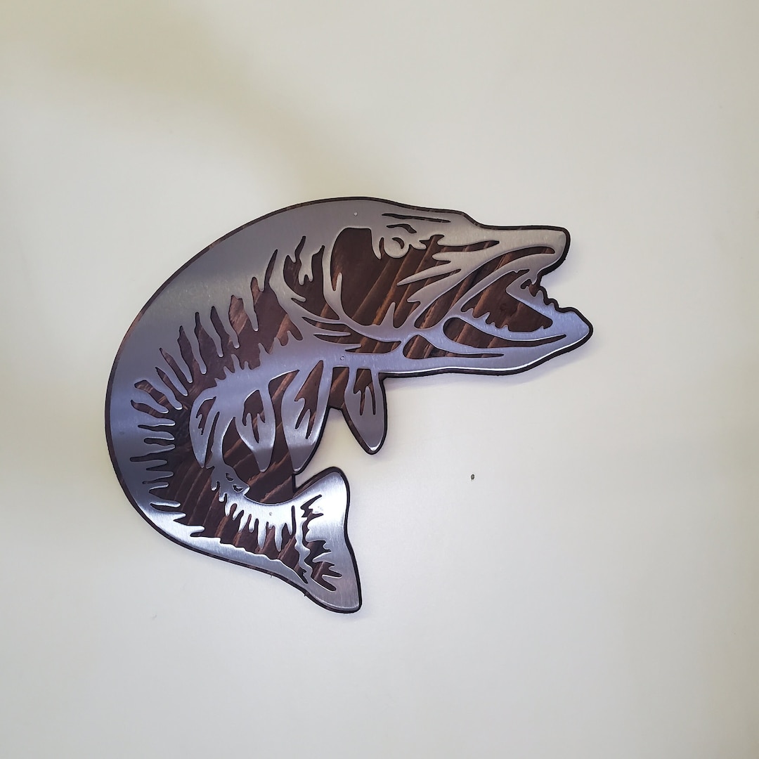 Muskie Fish Wall Mount Metal Wall Art on Wood Lake Cabin - Etsy