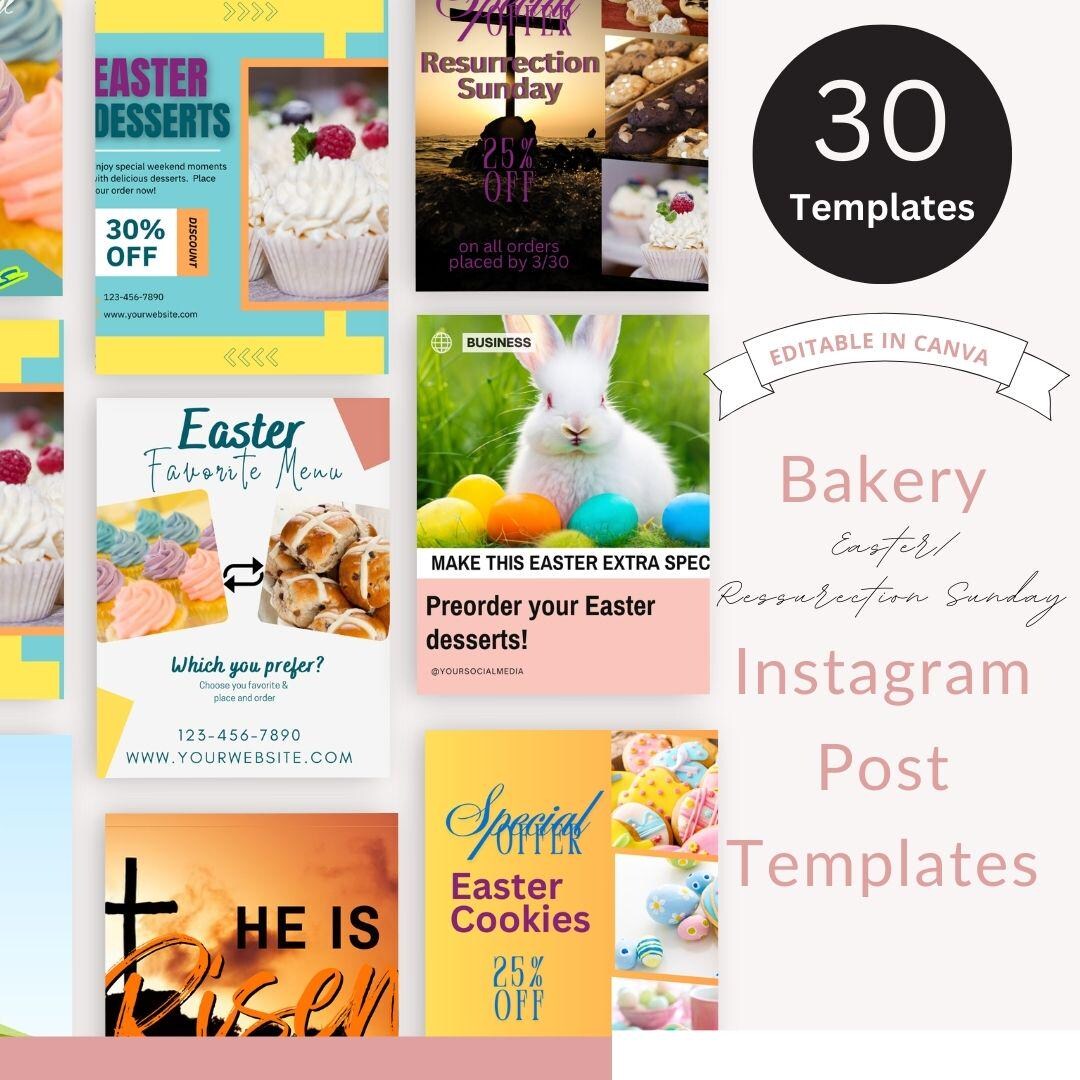 30 EASTER Bakery Instagram Post Templates, Bakery Canva Instagram ...
