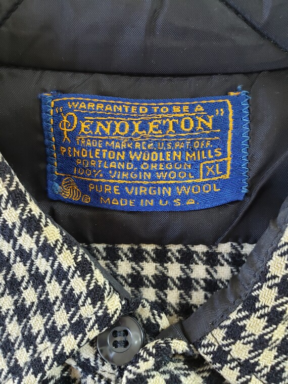1970’s Black and Ivory Plaid Check Pendleton Wool Shi… - Gem