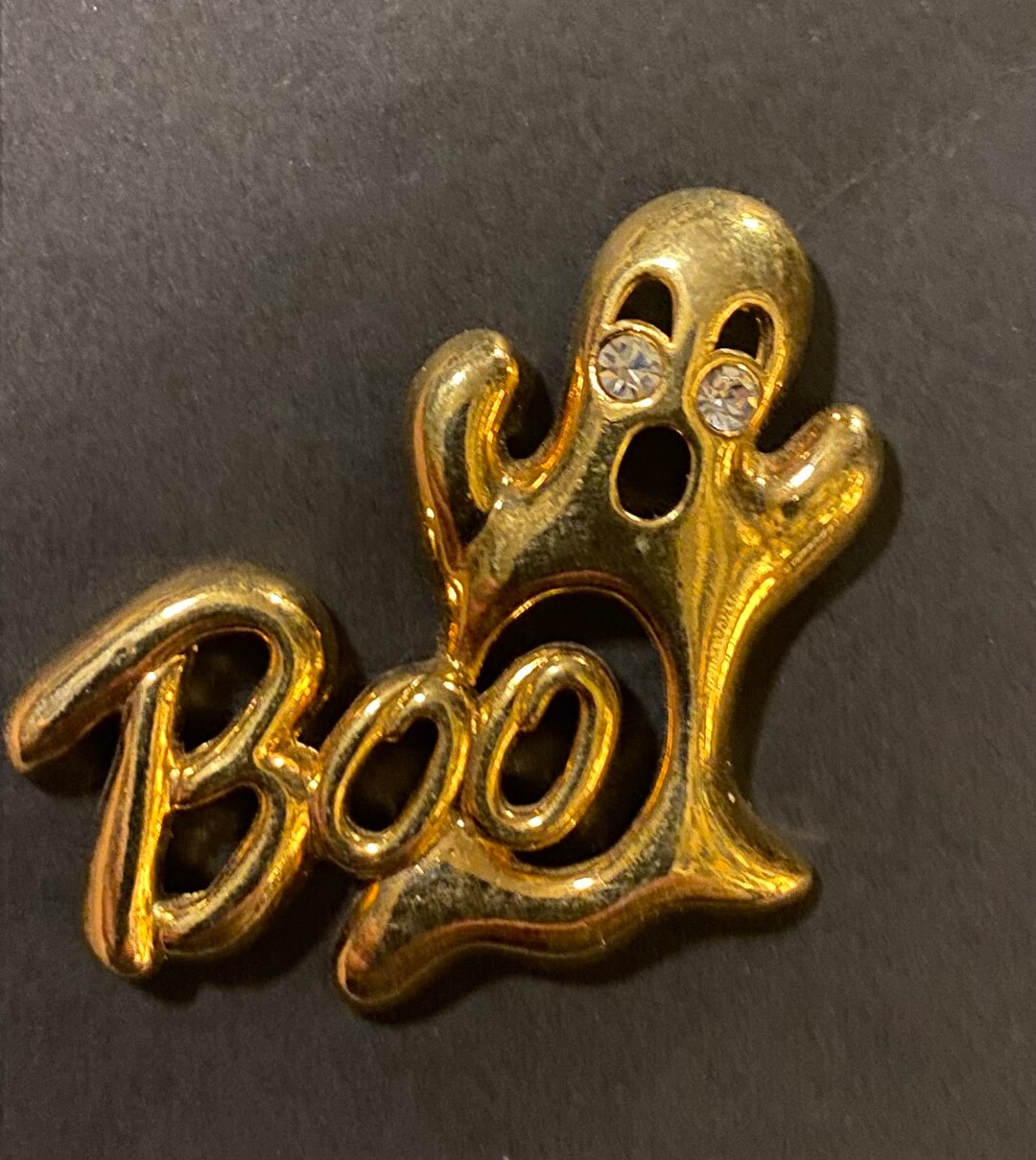 Vintage Avon Gold Tone Halloween Ghost With Rhinestone Eyes BOO Lapel ...