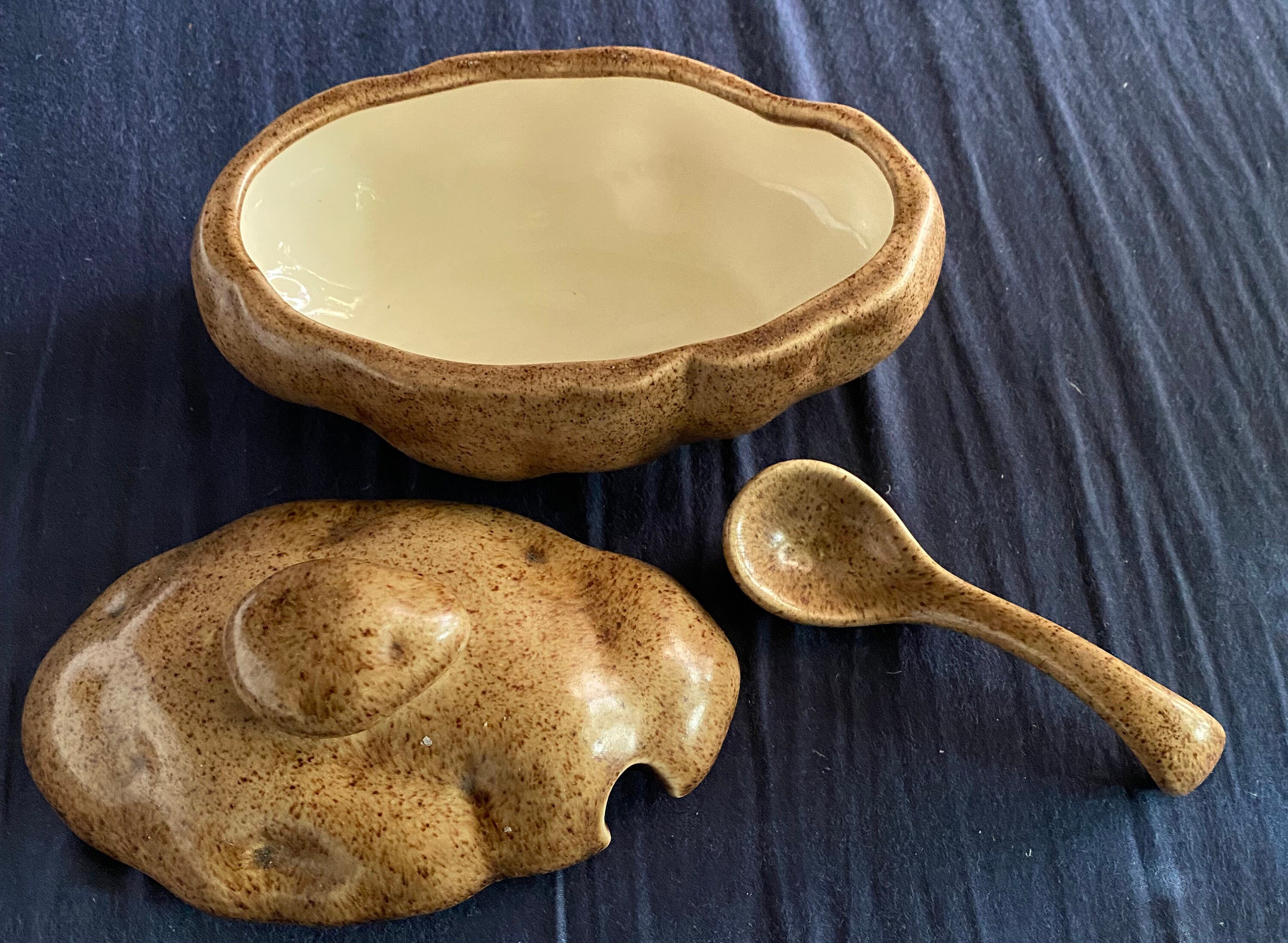 Vintage Ceramic Potato Shaped Covered Dish With Matching Ceramic Ladle ...