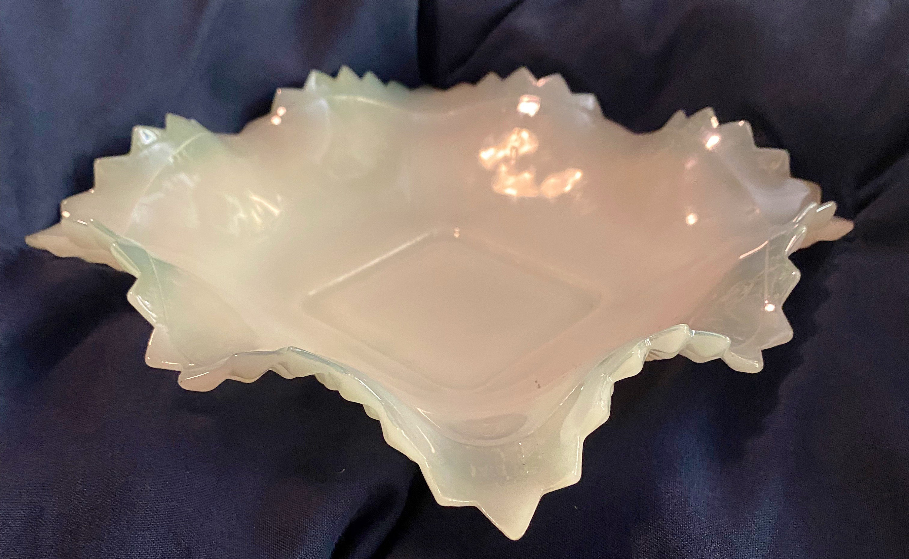 Vintage Milk Glass Diamond Point Ruffled Edge 7 Inch Dish With Light ...