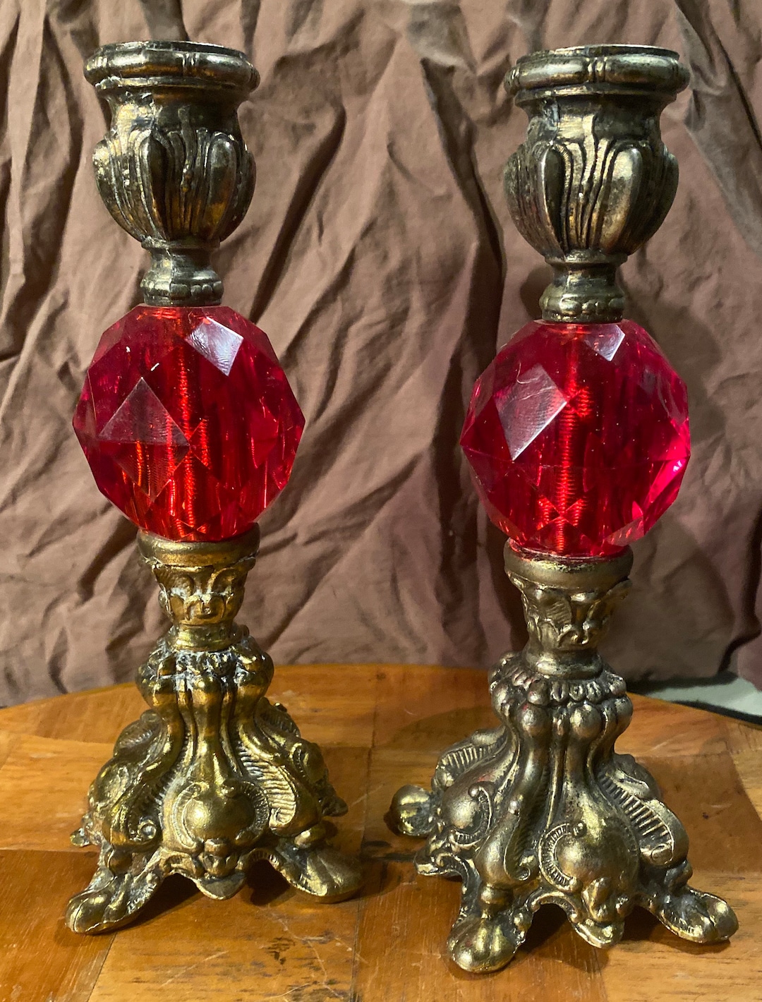 Vintage Mid Century Ruby Red Faceted Lucite Gemstone Metal 8 Inch ...