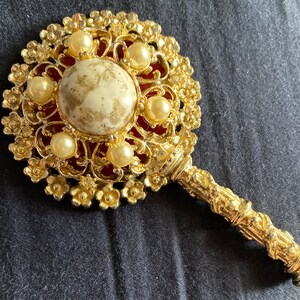 Vintage Mid Century Filigree Gold Tone Sam Fink 4 Inch Purse Mirror ...