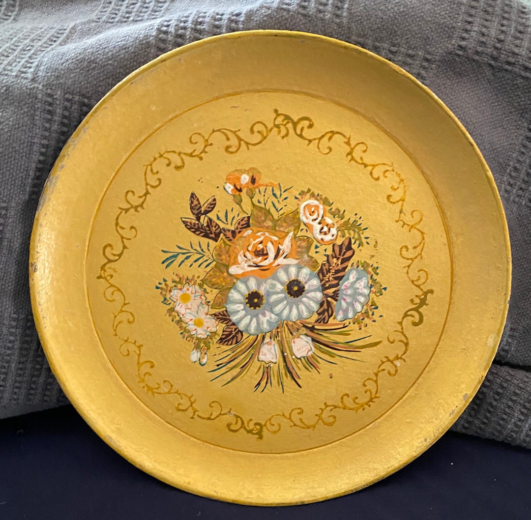 Vintage Hand Painted 9 Inch Round Wooden Tray - Etsy