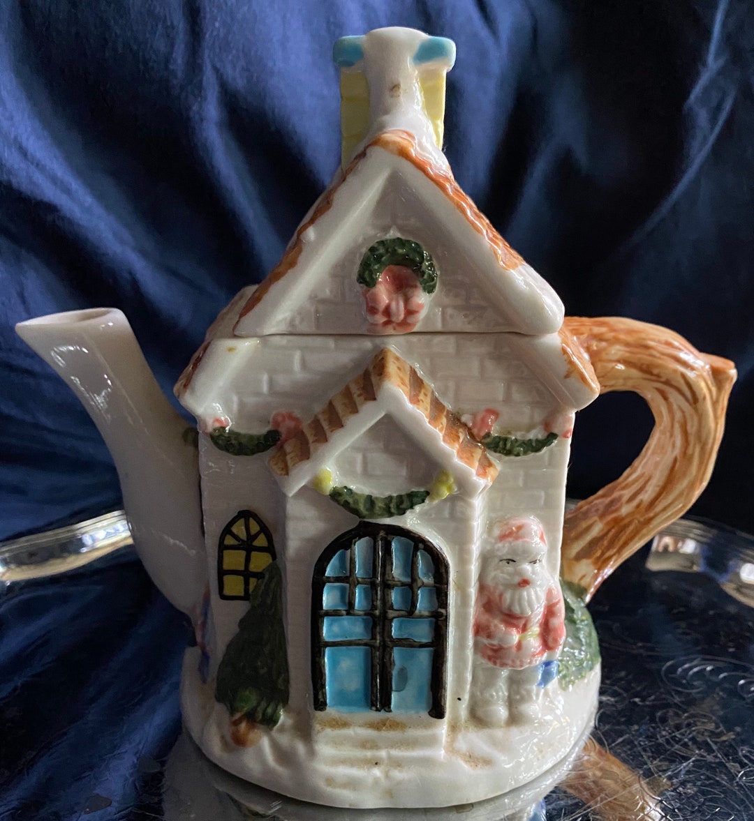 Vintage 1970’s Snow Covered Church With Santa Ceramic Holiday Teapot - Etsy