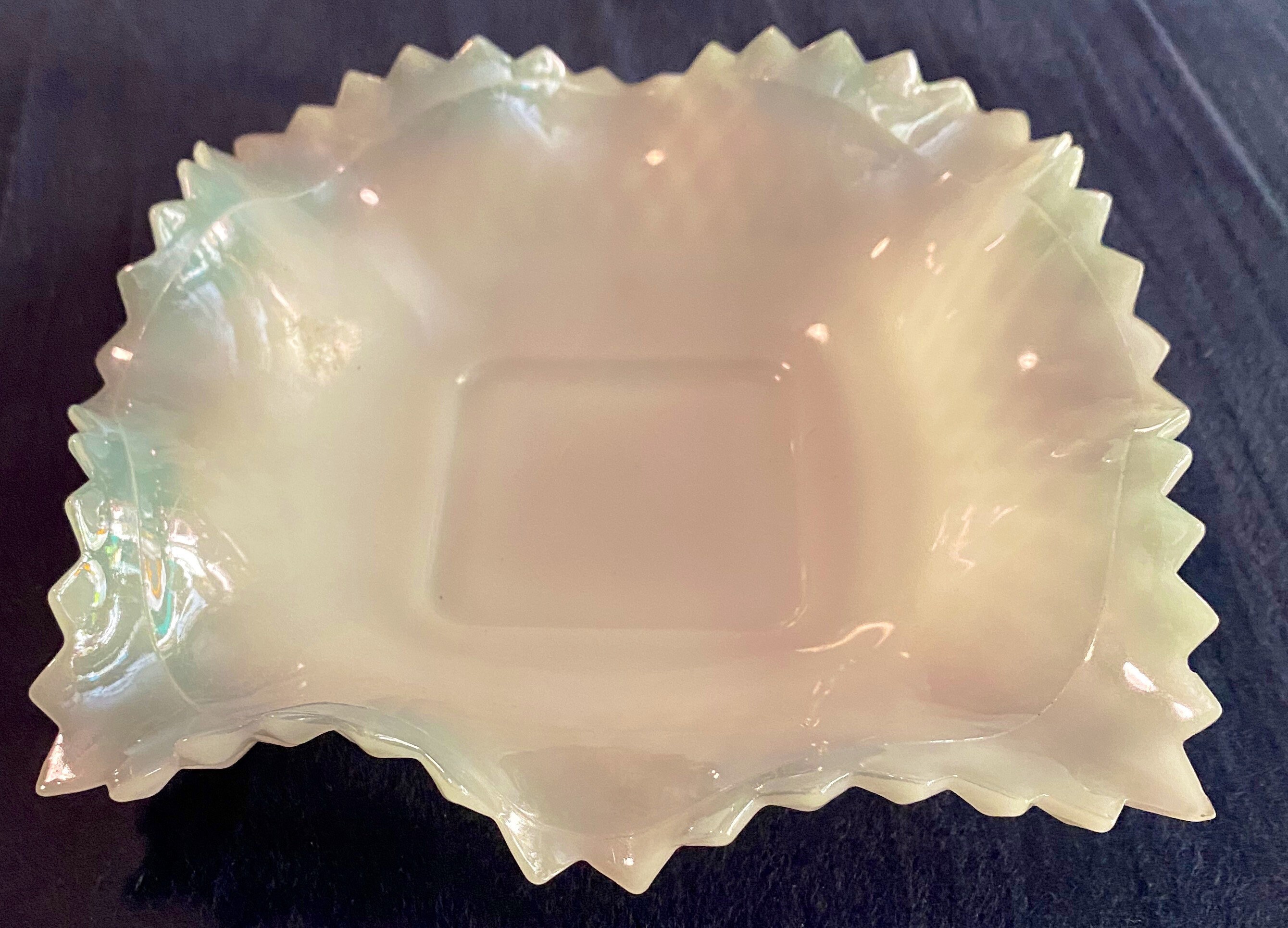 Vintage Milk Glass Diamond Point Ruffled Edge 7 Inch Dish With Light ...