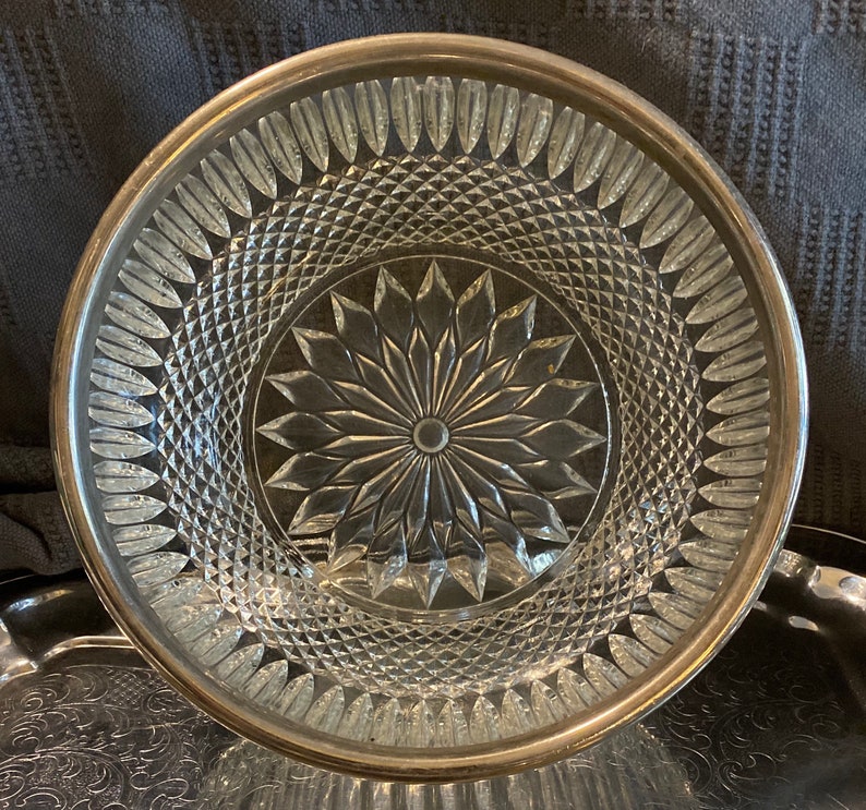 Vintage Mid Century Modern Cut Glass With Sterling Silver Plate Rim ...