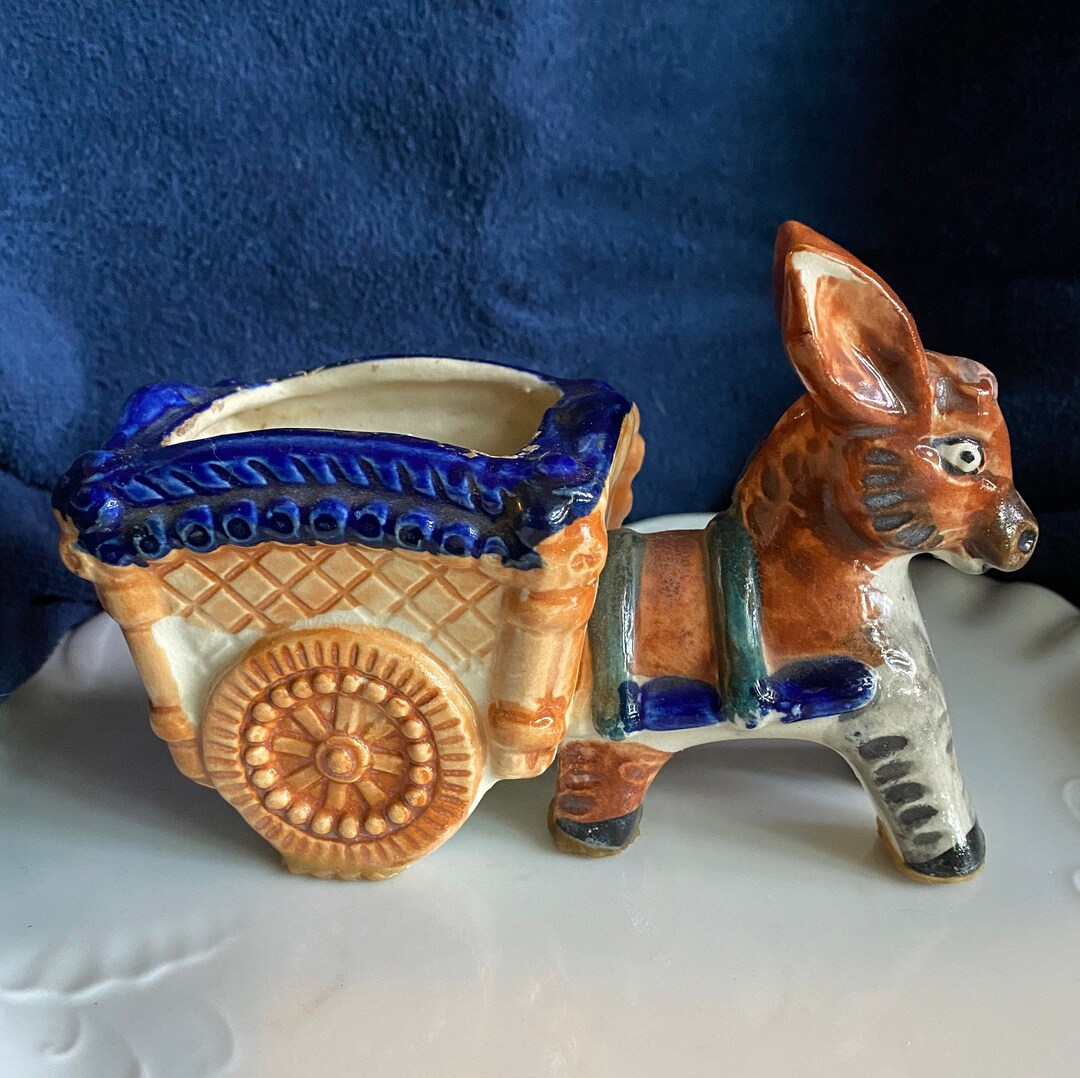 Vintage Donkey With Cart Small Indoor Ceramic Planter Japanese Mid ...