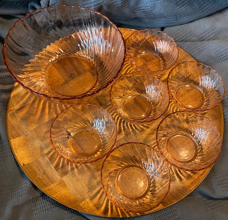 Vintage Rosaline Pink Swirl Optic 9 Inch Salad & Nappy Bowls by Cristal ...