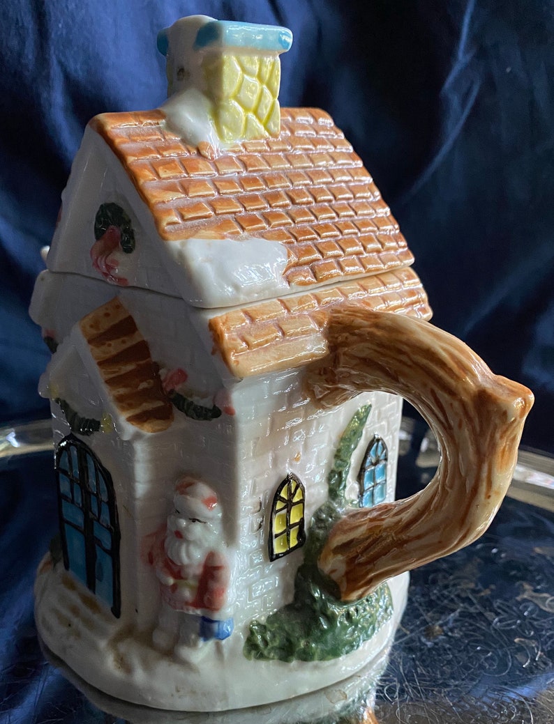 Vintage 1970s Snow Covered Church With Santa Ceramic Holiday Teapot - Etsy