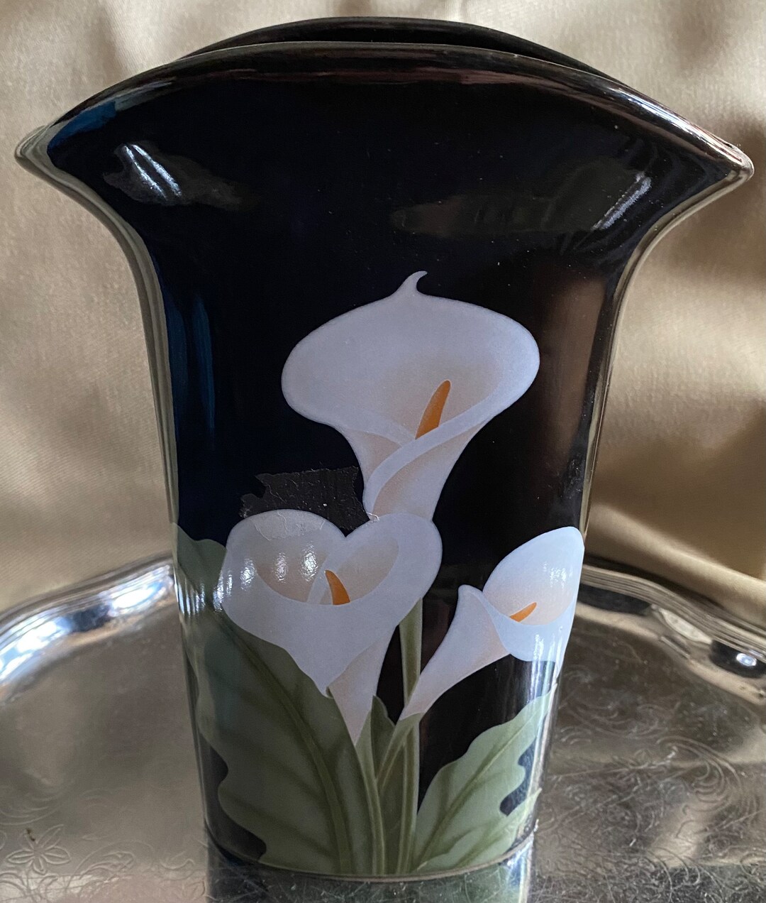Vintage Japanese Otagiri 8 Inch Fan Shaped Ceramic Vase With Calla ...
