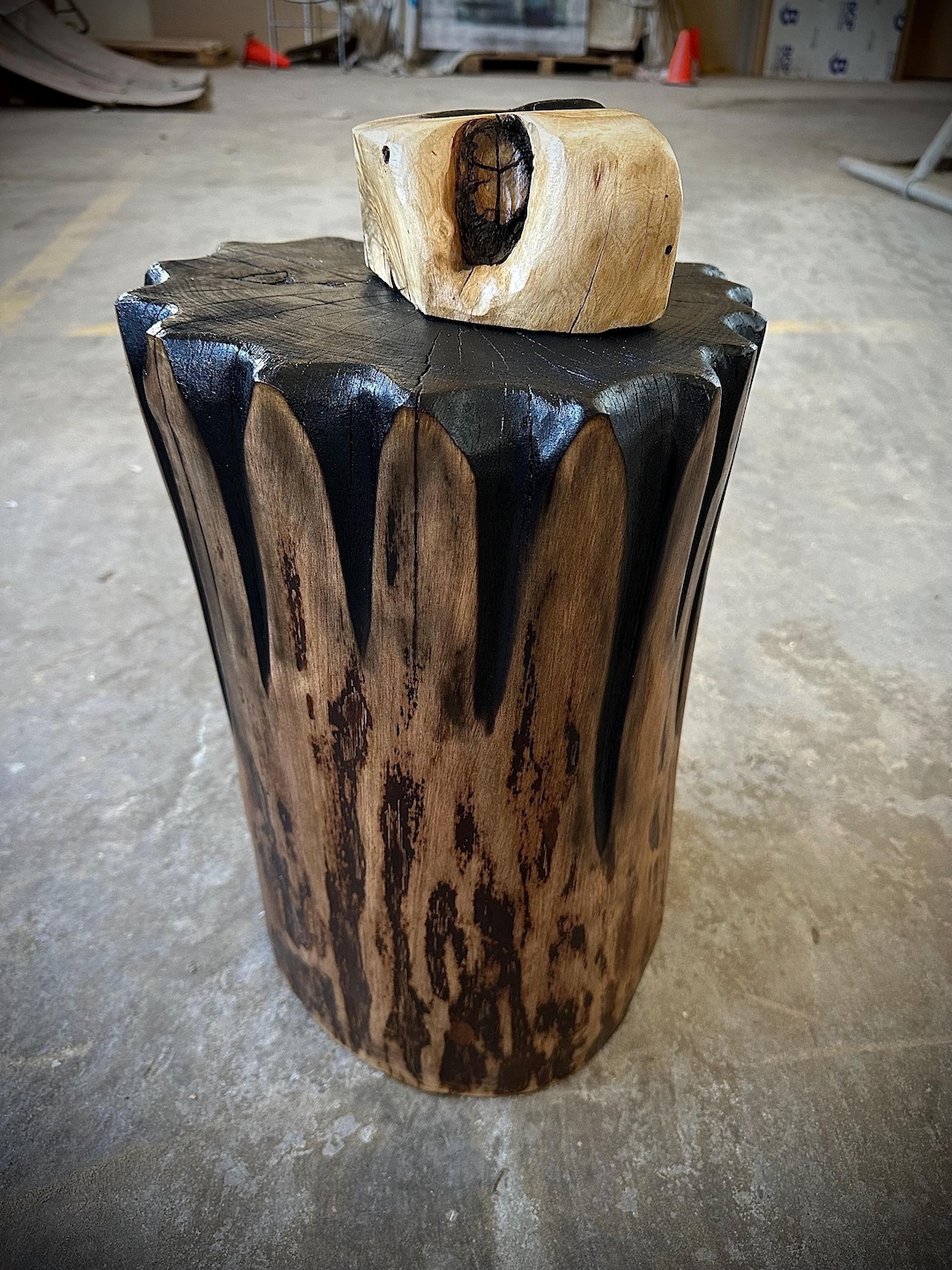 Handmade Shou Sugi Ban Stump End Table - Unique Rustic Accent Piece for ...