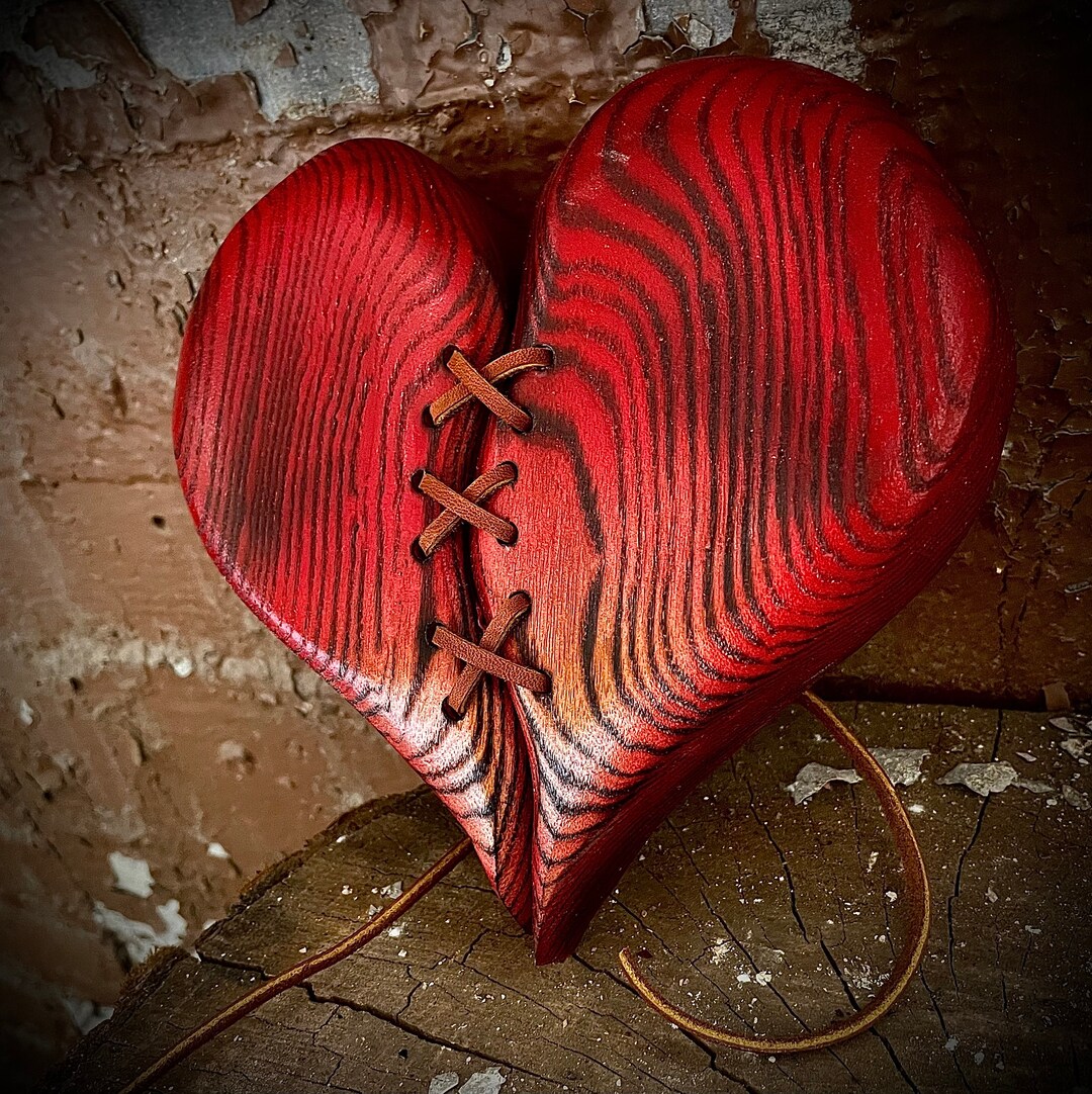 Handmade Wood Heart Leather Stitched Wall Decor Rustic Wood Art - Etsy