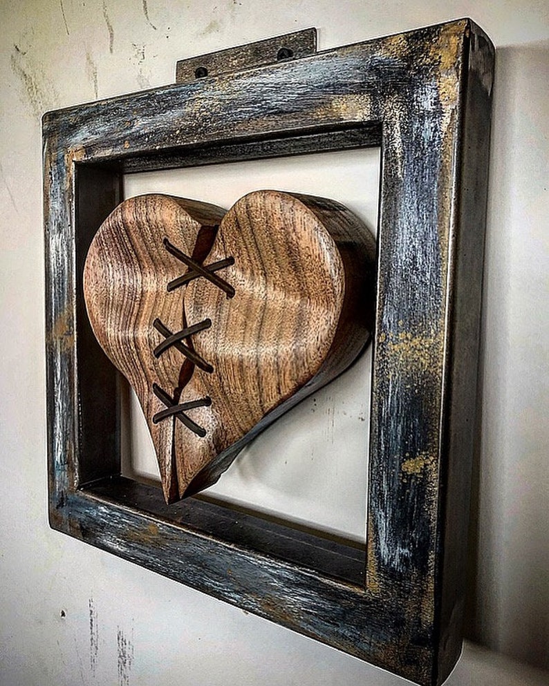 Wood Heart Sculpture Decor Rustic Mended Heart Farmhouse Decor - Etsy