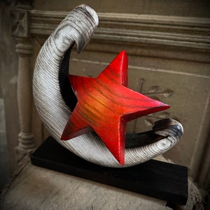 Handcrafted Wood Star in Crescent Moon Personalized Gift Wood Art ...