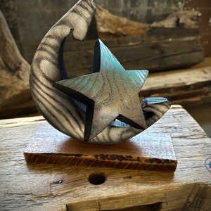 Handcrafted Wood Star in Crescent Moon Personalized Gift Wood Art ...