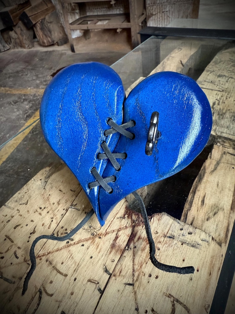 Hand Crafted Wooden Heart With Key Leather Stitching, Skeleton Key ...