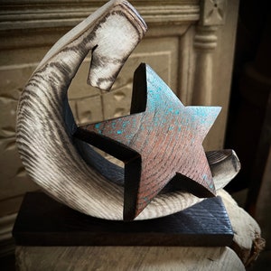 Handcrafted Wood Star in Crescent Moon Personalized Gift Wood Art ...
