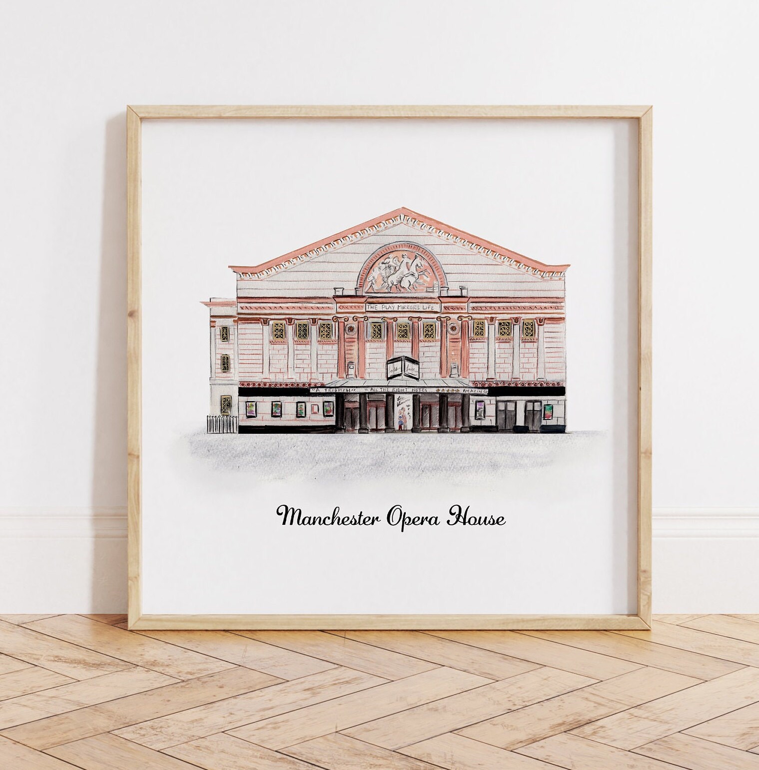 Manchester Opera House Watercolour Wall Art Print 8 X 8 Inches ...