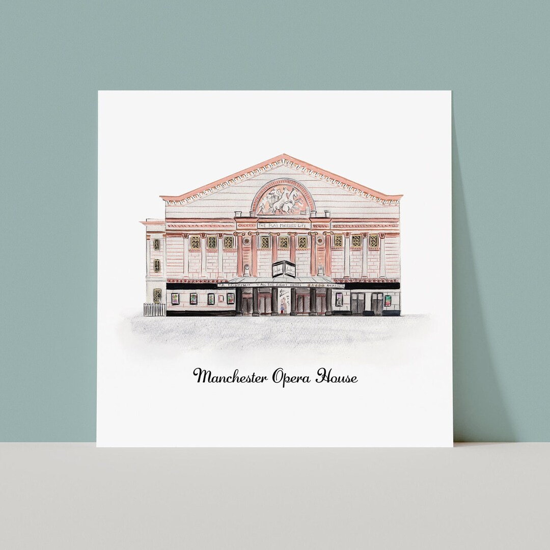 Manchester Opera House Watercolour Wall Art Print 8 X 8 Inches ...
