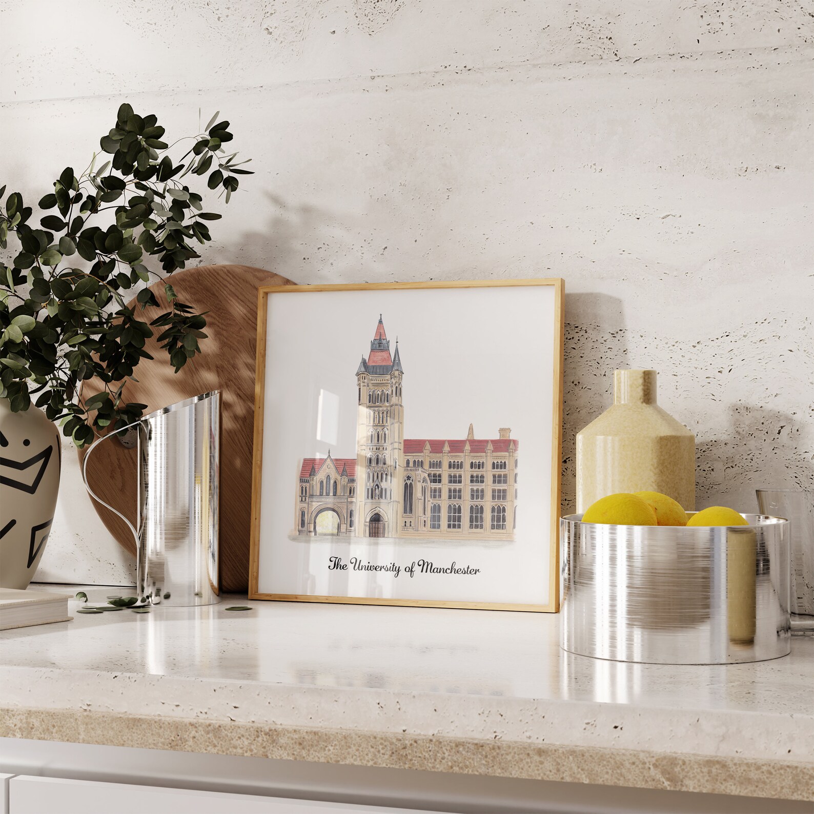 The University of Manchester Watercolour Wall Art Print 8 X 8 Inches ...