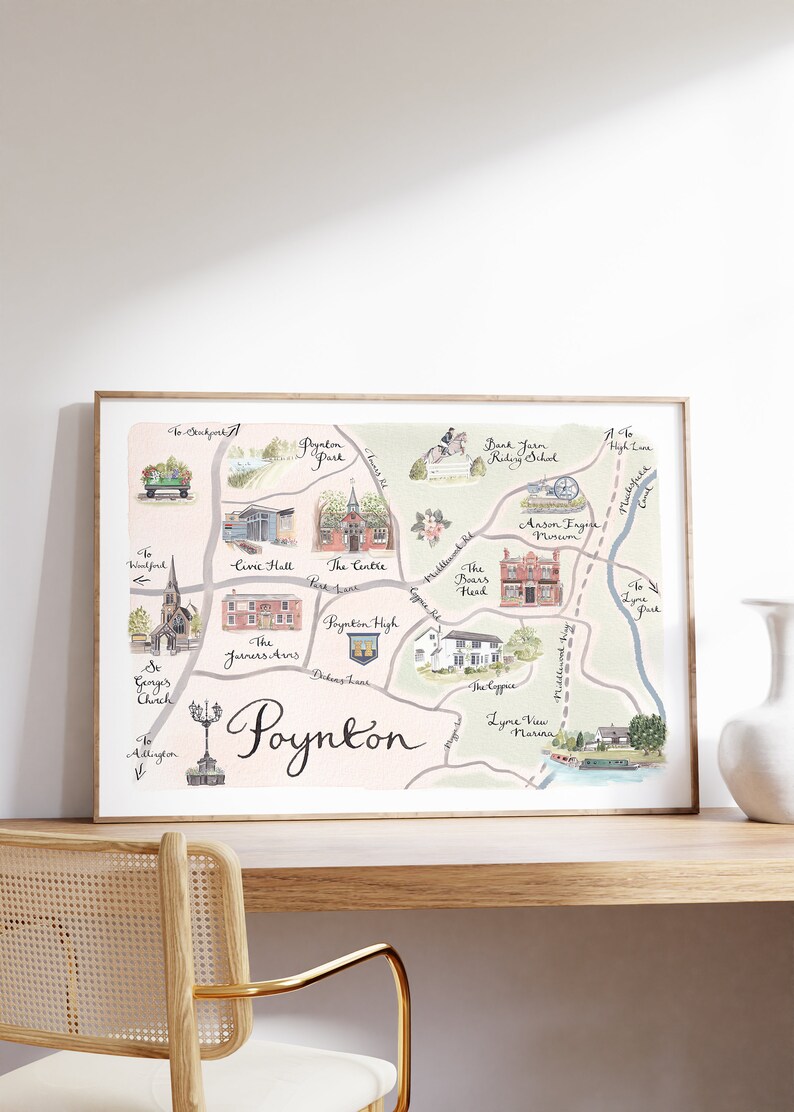 Poynton - Illustrated Map - Etsy