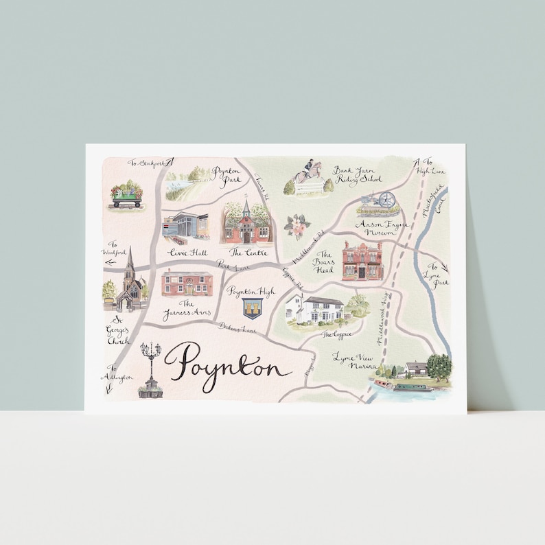 Poynton - Illustrated Map - Etsy