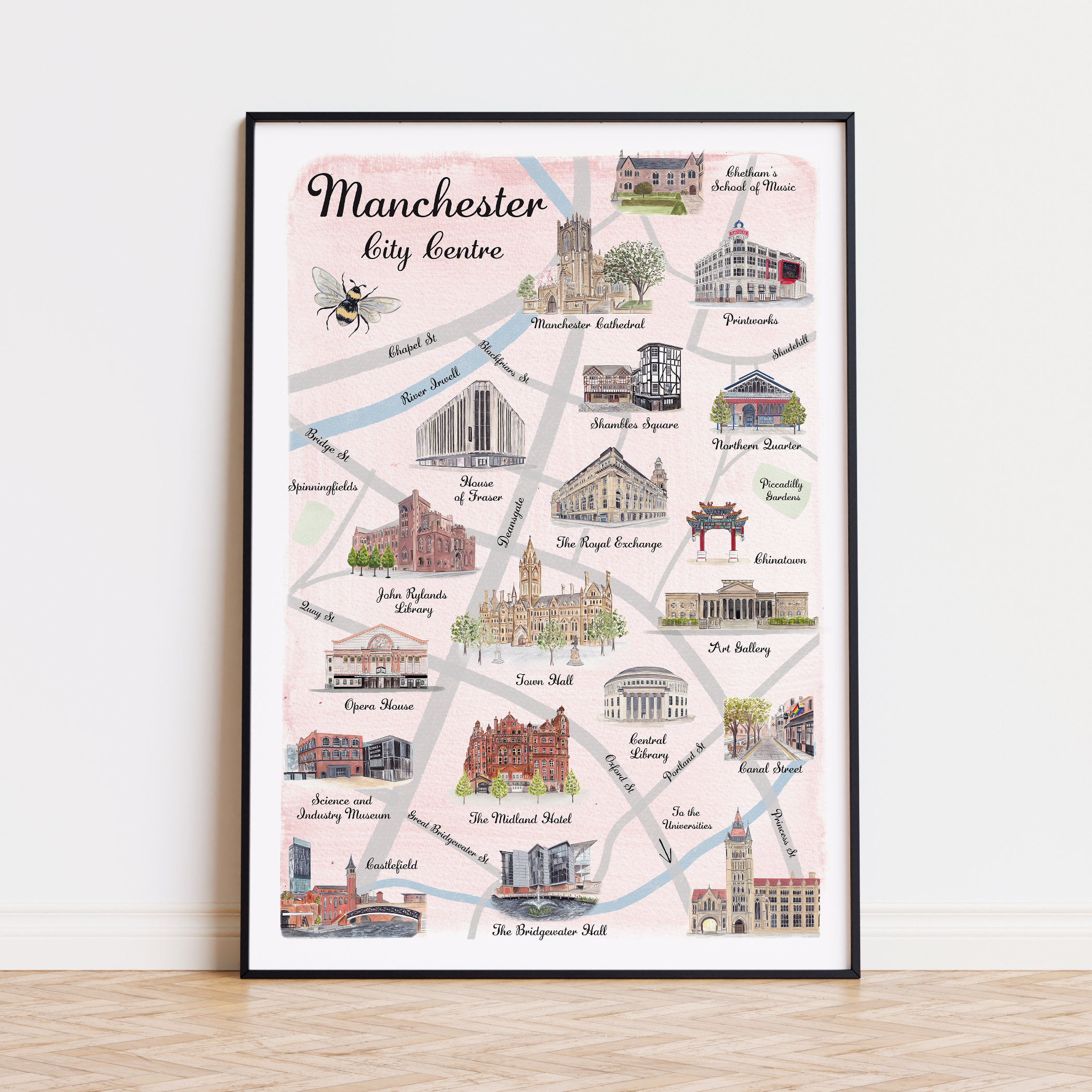 Manchester City Centre - Illustrated Map | Manchester Landmarks ...