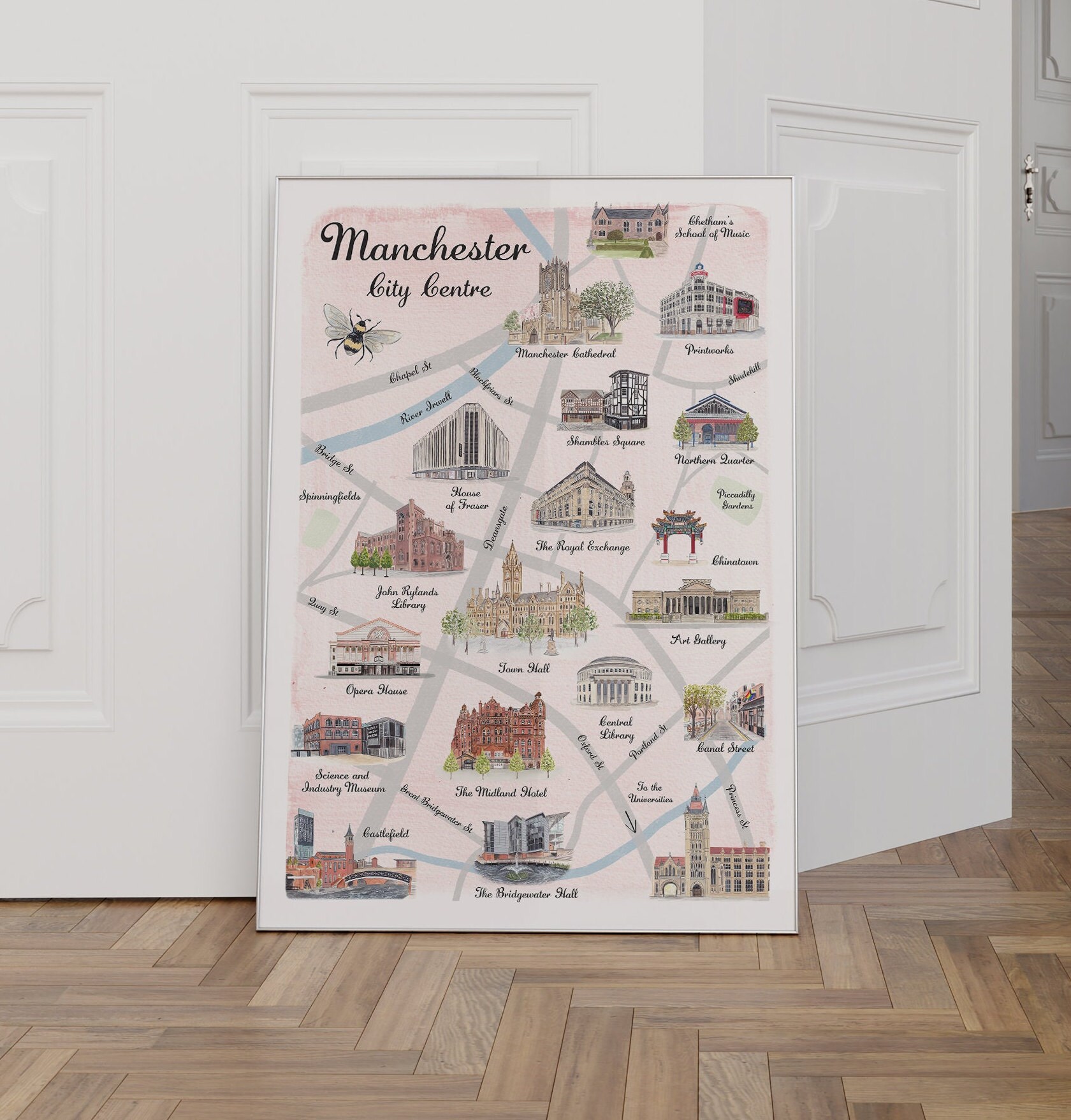 Manchester City Centre - Illustrated Map | Manchester Landmarks ...