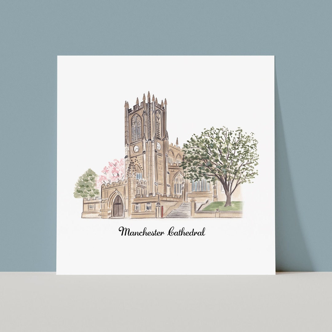 Manchester Cathedral | Watercolour Wall Art Print | 8 X 8 Inches ...