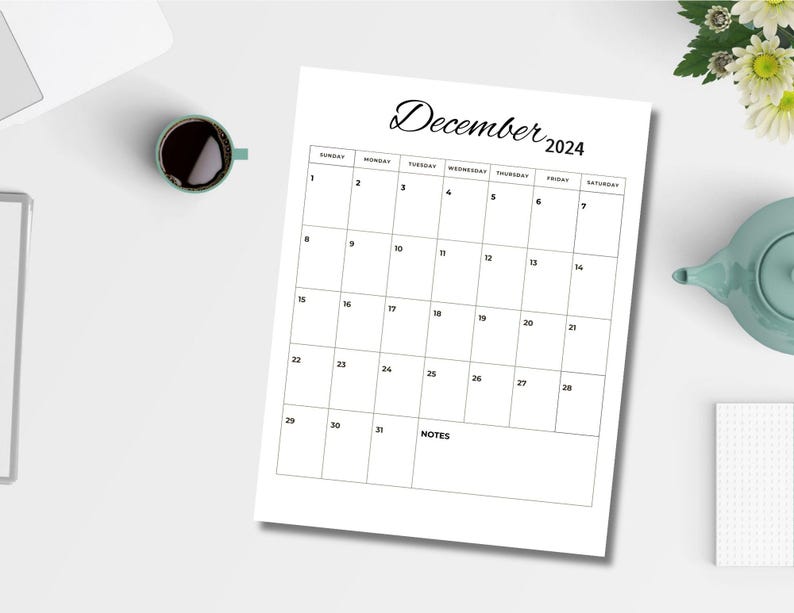 December 2024 Calendar Fillable & Editable Simple Script Calendar ...